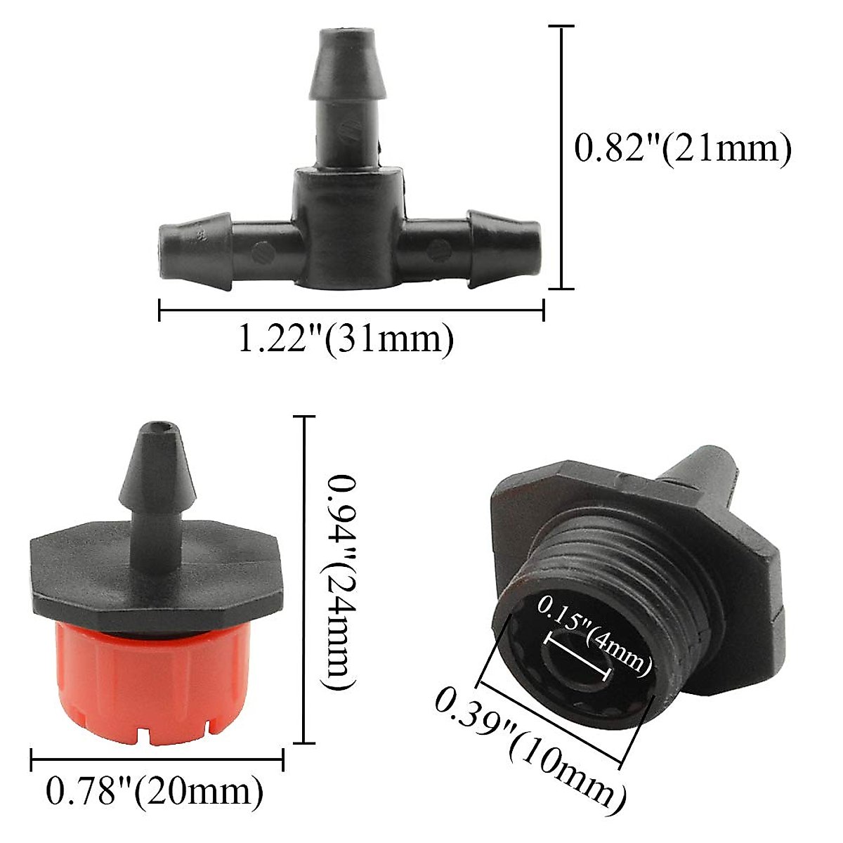 XINGYHENG 100pcs 8 Holes Button Drop Adjustable Flow Dripper with 40PCS Tee Connector Spray Dripped Integral Emitter Nozzle Sprinkler Irrigation System for Flower Garden