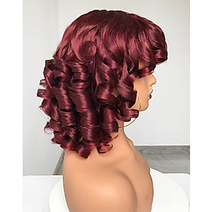 ANNIVIA-X Short Afro Curly Wigs with Bangs for Women Kinky Curly Hair Wig Big Bouncy Fluffy Curly Wig(Bug)