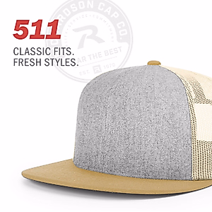 Richardson Unisex 511 Flatbill Trucker Adjustable Snapback Baseball Cap, Split Green Camo/Black, One Size Fits Most