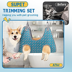 Supet Dog Grooming Hammock Harness for Cats Dogs, Relaxation Pet Grooming Hammock Restraint Dog & Small Animal Leashes Sling fo (Coral Blue, M（ Legs Spacing：9"-12.5" / Max W：50LBS ）)