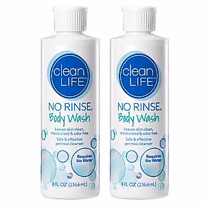 No-Rinse Body Wash, 8 fl oz - Leaves Skin Clean, Moisturized and Odor-Free, Rinse-Free Formula (Pack of 2)