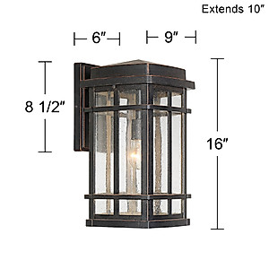 John Timberland Neri Mission Industrial Box-Shaped Outdoor Wall Light Fixture Oil Rubbed Bronze 16" Clear Seedy Glass for Exterior House Porch Patio Outside Deck Front Door Garage Garden Home