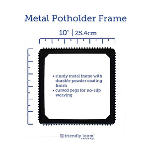 Friendly Loom 10" PRO Size Black Potholder Metal Loom Kit with Bright Rainbow Color Cotton Loops to Make 2 Potholders, Weaving Crafts for Kids & Adults MADE IN THE USA by Harrisville Designs