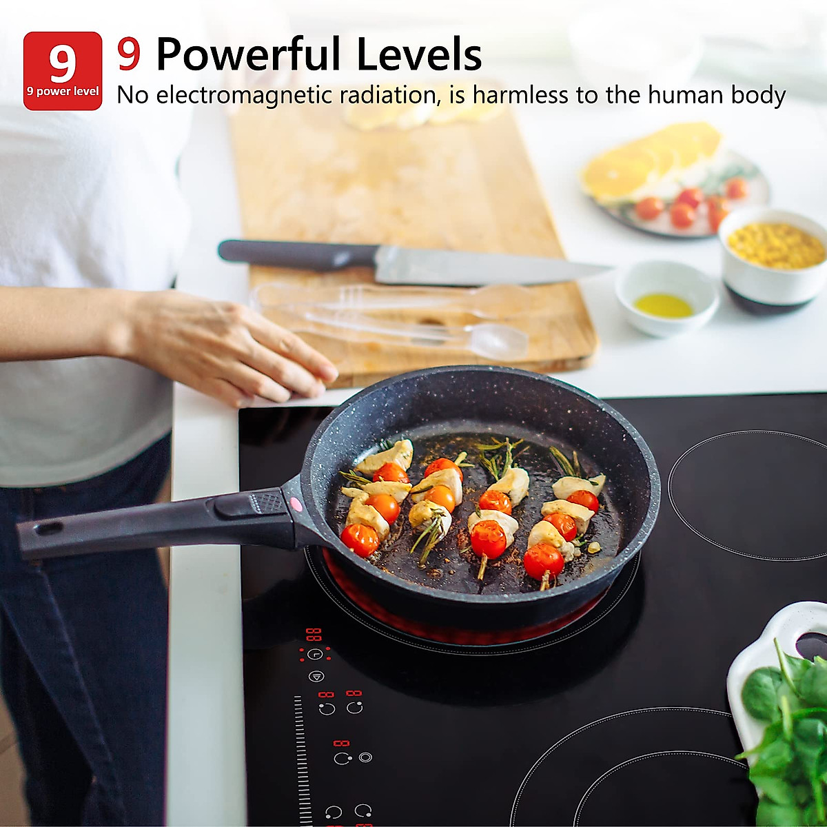 Electric Cooktop Ceramic Stove 5 Burners 30 inch Built-in Countertop Burners Cooker Satin Glass in Black Touch Sensor Control,Timer,Child Safety Lock,9 Power Levels,220-240V