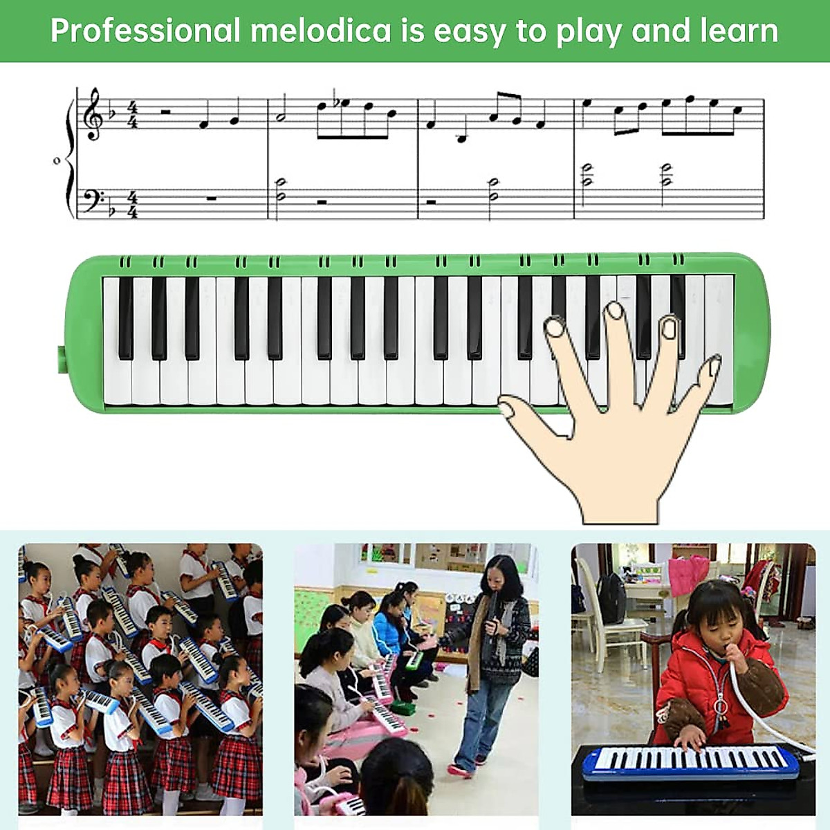 37 Keys Melodica Air Piano Keyboard Pianica Wind Musical Instrument for Beginner Professional Training(green)