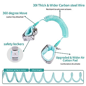 Reflective Anti Lost Wrist Link, Toddler Safety Leash with Key Lock, Safety Wrist Leash for Toddlers, Babies & Kids 8.2 Feet (Blue-2)