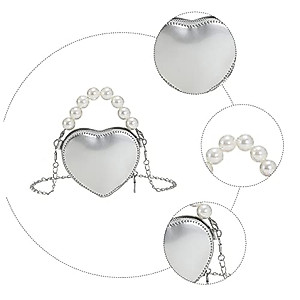 TENDYCOCO 5pcs Bag Fashion Heart-shaped Body Gifts Pearl Heart Valentines Wrist Shoulder Silver for Cross Women Clutch Chic Mini Chain Handle Crossbody Day Tote Girl Shaped Evening Purse