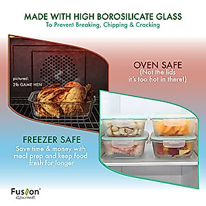 Fusion Gourmet Set of 8 Same Size Glass Food Storage Containers with Lids [4.4 cup 35 oz ea.] Airtight, Leak proof, Oven, Microwave & Freezer Safe, Reusable Meal Prep Set, Stain & Odor Resistant