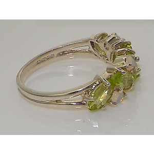 LetsBuyGold 925 Sterling Silver Natural Peridot & Opal Womens Wedding Ring - Size 10.5