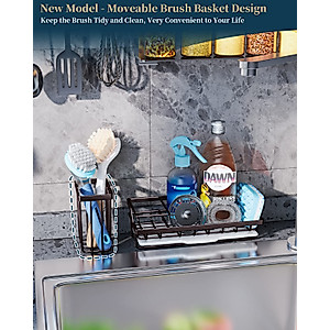 Consumest Sink Caddy Kitchen Sink Organizer, Sponge Holder for Kitchen Sink with Removable Drip Tray for Countertop Dish Soap Holder Dispenser Brush Holder, 304 Stainless Steel - Bronze