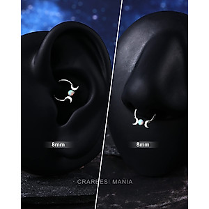 CM Crareesi Mania Septum Jewelry 16G Moon Septum Rings 316L Stainless Steel Daith Piercing Jewelry Helix Earrings for Women Opal Septum Piercing Jewelry