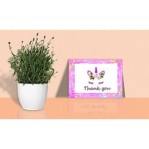 Unicorn Thank You Cards - 4x7 Inches of 50 Purple and Pink Unicorn Design Blank Card Notes with Envelopes - Perfect for Kids and Birthday Parties, Write Happy Gift-Notes for Baby, Graduation, Weddings