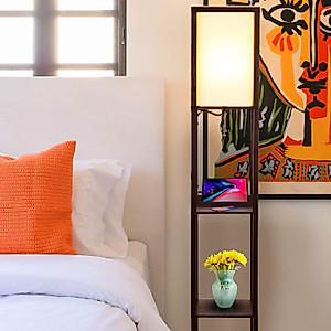 Brightech Maxwell – Modern Shelf Floor Lamp with USB Ports, Wireless Charging & Outlet – Versatile Corner Display and Lamp with Shelves, Storage Solution for Living Room, Office, Bedroom