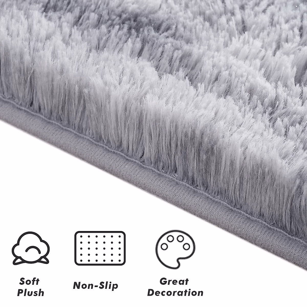 Softlife Fluffy Rug for Living Room, 6x9 Feet Plush Area Rug for Bedroom, Tie-Dyed Grey Furry Shag Rug for Aesthetic Christmas Room Decor, Soft Modern Fuzzy Faux Fur Carpet for Kids Nursery Room Dorm