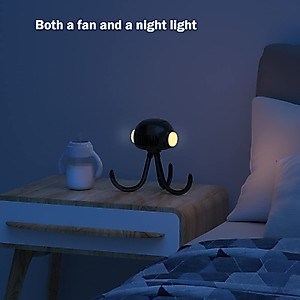 QENSPE Portable Stroller Fan with Flexible Tripod, Rechargeable Baby Fan for Stroller Car Seat Fan, 3 Speed Clip on Fan with Night Lights, USB and Battery Operated Small Fan for Indoor Outdoor