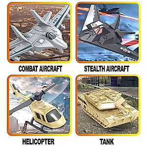 12 PCS Military Plastic Army Men Vehicles Toy Playset - Includes Stealth Bomber, Tanks, Helicopter, Fighter Jets and More for Kids, Boys