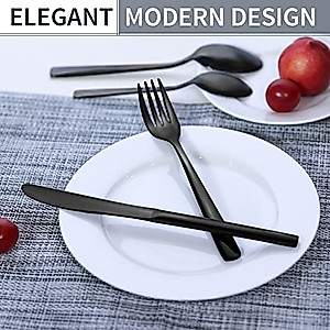 Black Silverware Set, Flatware Set for 8 40 Piece Premium Stainless Steel Square Cutlery Set Include Fork Spoon Knife Kitchen Tableware Utensil Set, Smooth Thickened Edge Mirror Polished, Briout