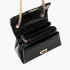 Crossbody Bags for Women Small Quilted Faux Leather Cute Cross Body Bag Purses for Women Designer Shoulder Bag Trendy Women's Crossbody Handbags Fashion Light Weight Chain Strap Purse Black