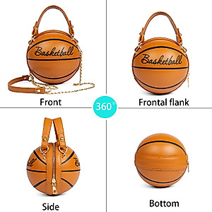 OHIW Women's basketball shoulder bag Messenger Bag handbag mini round bag PU bag, Zipper closure, suitable for women (brown)