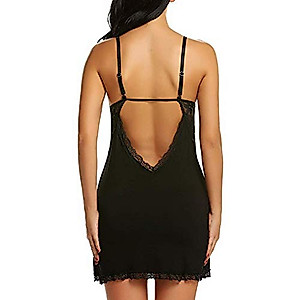 Aniywn Sexy Lingerie for Women, Lace Babydoll Lingerie Mesh Sheer Chemise Nightgown Spaghetti Straps Sleepwear Nightie Black