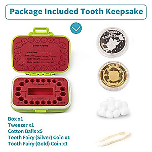 Baby Tooth Box Holder for Lost Teeth Keepsake with Tooth Fairy Silver Gold Coin