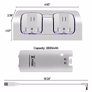 Tuboopy Wii Charging Dock Station, Wii Remote Charger Stand with 2 Rechargeable Battery & Charging Cord (White)