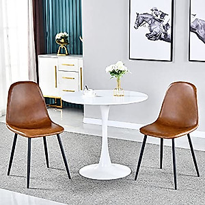Round White Dining Table Modern Kitchen Table 31.5" with Pedestal Base in Tulip Design, Mid-Century Leisure Table for 2 to 4 Person