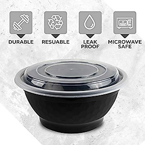 PLASTICPRO [4 Sets] 38 Ounce Black Plastic Salad Bowls With Airtight Clear Lids To Go Perfect to use as Lunch box, Food Storage, Salad Bowl, & for Every day use