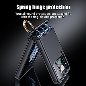 LEIAU for Samsung Galaxy Z-Flip-4 Case: Upgrade [Full Cover Hinge Protection] Slim Phone Case with Metal Ring Screen Protection Wireless Charging for Galaxy Z Flip 4 5G(2022) Black
