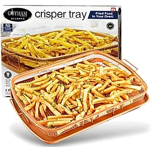 Gotham Steel Air Fryer Tray, 2 Piece Nonstick Copper Crisper Air Fry Basket For Convection Oven, Also Great For Baking & Crispy Foods, Dishwasher Safe – Large, 12.5” x 9”