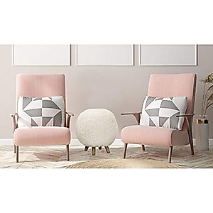 Critter Sitters 19-In. Seat Height Plush White Pouf Ottoman with 4 Spindle Legs, Round Ottoman for Nursery, Bedroom, Vanity, Playroom, and Living Room Decor, Soft and Comfortable Pouf Chair