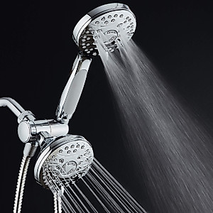 AquaSpa High Pressure 48-mode Luxury 3-way Combo – Dual Rain & Handheld Shower Head – Extra Long 6 Foot Stainless Steel Hose – Anti Slip Grip – All Chrome Finish – Extra Wall Bracket