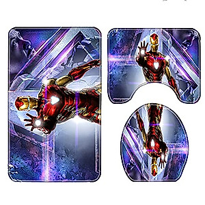 CPLAYSTORE Bathroom Set Cartoon Shower Curtain Set with Rugs, 4 Pcs Marvel Hero Waterpoof Fabric Shower Curtains with Hooks for Kids Bathroom Decor, 72''x72'' (Ironman-220305-03)
