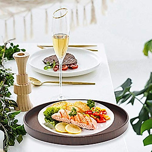 NC Solid Wood Serving Tray, Round Non-Slip Tea Coffee Snack Plate Food Meals Serving Tray with Raised Edges for Home Kitchen Restaurant (8.2inch, Brown)