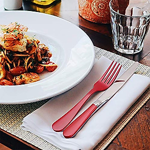 Red Silverware Set, Bysta 20-Piece Stainless Steel Flatware Set, Kitchen Utensil Set Service for 4, Tableware Cutlery Set for Home and Restaurant, Knives mirror polish, Dishwasher Safe