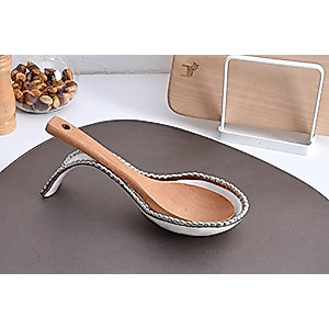 Pampa Bay Salerno Platinum Spoon Rest, 4-inches, Porcelain and Titanium, White and Silver