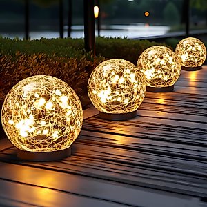 JKIMK Solar Globe Lights Outdoor Waterproof-Solar Balls Garden-Cracked Glass Ball Solar Lights Outdoor-Solar Orbs Outside-Outdoor Decorations Patio & Yard Lawn Backyard Decor (GUO-XBQ-2-2-2)