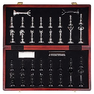 15" Metal Chess Sets for Adults Kids Checkers Game Set (2 in 1) with Black Silver Chess Pieces & Portable Folding Wooden Chess Board Travel Chess Sets Board Metal Staunton Chess Pieces, & Storage Box