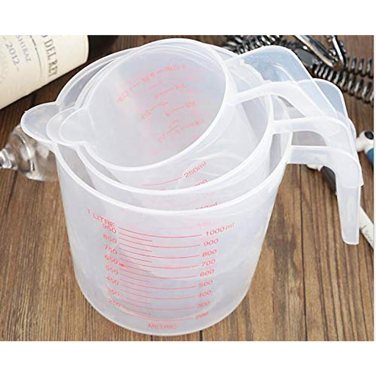 Millie Plastic Measuring Cup Set,3Pcs BPA Free Plastic Clear Heat-resistant with Angled Grip and Spout Stackable Liquid Measuring Cup for Kitchen Use