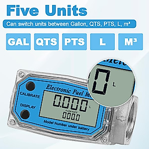 UwinVwin 1" 2.6-26 GPM Inline NPT Thread Flowmeter, Digital Turbine Fuel Flow Meter, for Water, Diesel, Gas Oil, Gasoline, and Other Liquids - Supports Gallon, QTS, PTS, L, m³ with 3/4 in Adapters