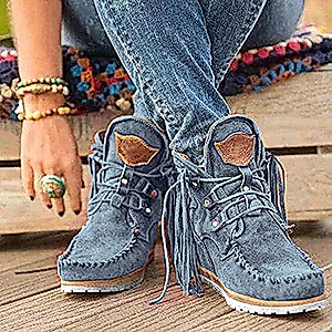 blue cowgirl boots round retro casual toe faux leather tassel boots chunky heel embroidered white thigh high boots knee high boots