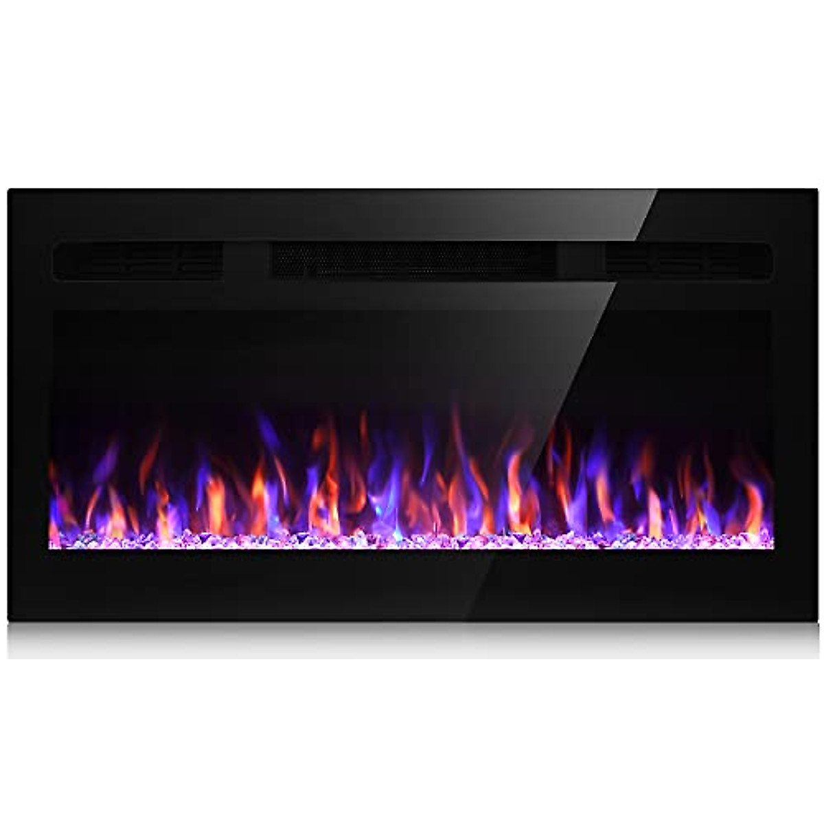 LITSDFM 31 Inch Electric Fireplace, Recessed and Wall Mounted Fireplace, Fireplace Heater and Linear Fireplace, with Timer, Remote Control, Adjustable Flame Color, 750/1500W, Black