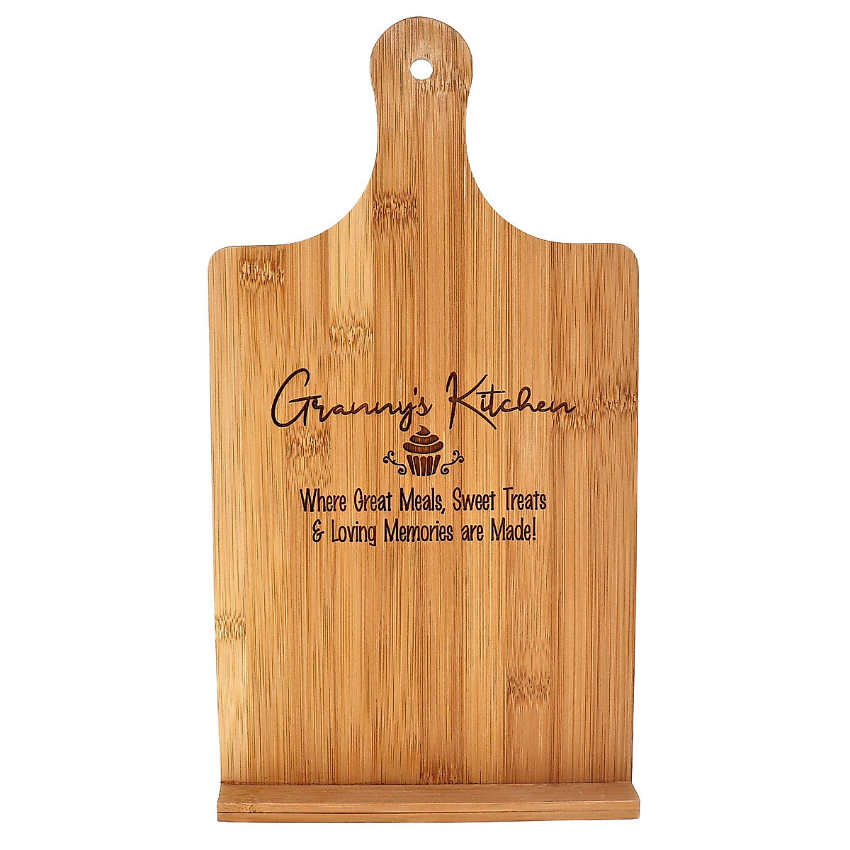 Granny’s Recipe Cookbook Holder Stand Gift - Custom Engraved Bamboo Cutting Board Foldable Chef Easel Metal Hinges Kickstand iPad Tablet Compatible Christmas Birthday Kitchen Decor Design (7.25x13.5)