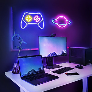 Lumoonosity Blue Pink Planet Neon Sign Blue Controller Gaming Light