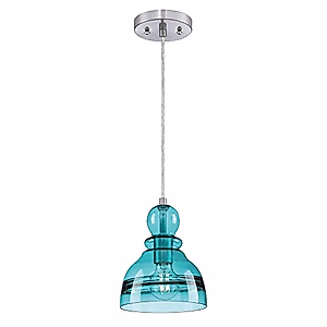 Westinghouse Lighting 6118900 Fiona Traditional One-Light Indoor Mini Pendant Light, Brushed Nickel Finish, Turquoise Glass,Blue