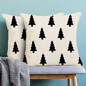 BETGINY Black and White Christmas Pillow Covers 20X20 Inch Pack of 2, Geometric Pattern Christmas Tree Decorative Throw Pillow Linen Winter Xmas Pillow Cases Cushion for Bedroom Home Sofa