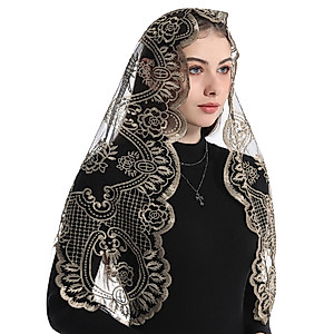 Bozidol Church Veil Lace Mantilla - Triangle Virgin Mary Head Covering Spanish Veil for Women