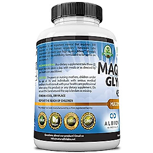 Magnesium Glycinate 450 MG Albion Minerals TRAACS Maximum Bioavailability Chelate No Laxative Effect Vegan Helps Function of Muscles, Bones, Heart Non-GMO