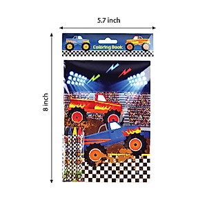 TINYMILLS Monster Truck Coloring Book Set with 12 Coloring Books and 48 Crayons Monster Truck Birthday Party Supplies Favor Bag Filler Carnival Prizes Rewards Classroom Party