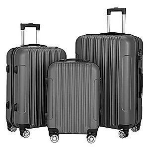 Karl home Luggage Set of 3 Hardside Carry on Suitcase Sets with Spinner Wheels & TSA lock, Portable Lightweight ABS Luggages for Travel, Business - Dark Grey (20/24/28)
